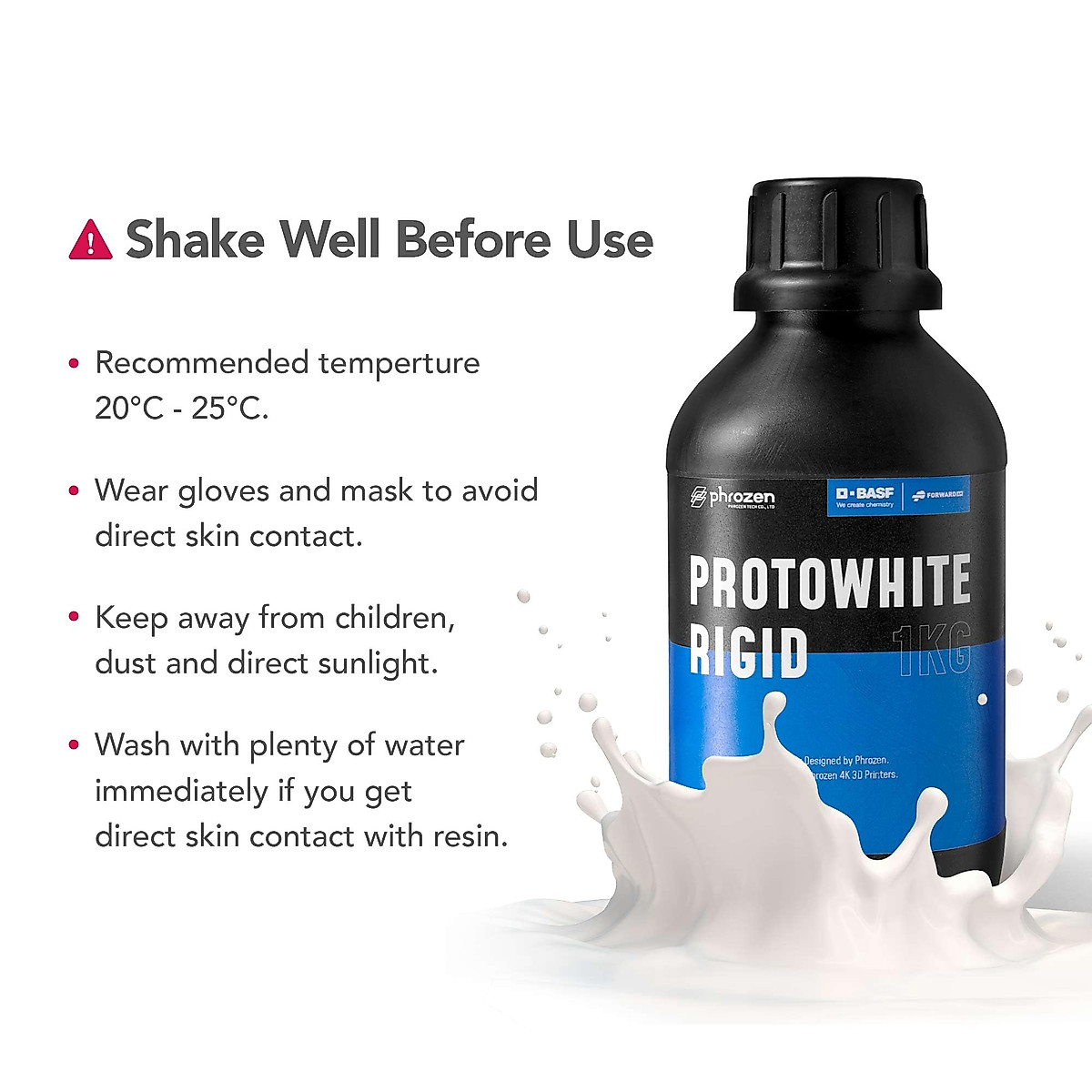 phrozen Protowhite Rigid Resin 405nm LCD UV-Curing Standard Photopolymer Resin Great for Industrial Prototype (1KG)