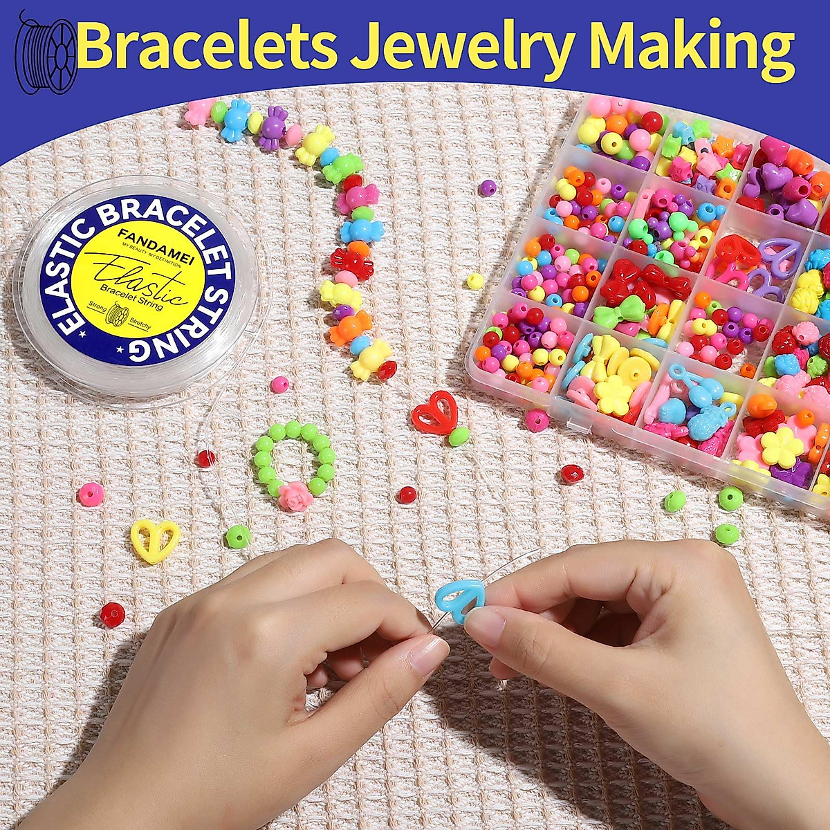 FANDAMEI 1mm Elastic Bracelet String Cord, Crystal Stretch Bead Cord for Bracelets Jewelry Making, Clear Stretchy Elastic String for Beading, Transparent Thread for Bracelet Necklace Making