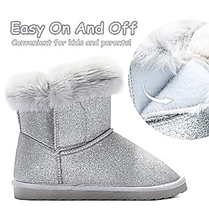 K KomForme Girls Snow Boots Warm Fur Lined Glitter Strap Winter Shoes Lightweight with Hook-and-loop(Toddler/Little Kids/Big Kids)