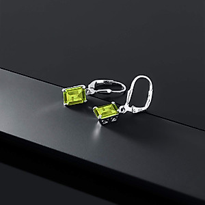 Gem Stone King 925 Sterling Silver 8X6MM Emerald Cut Gemstone Birthstone Leverback Drop Dangle Earrings For Women