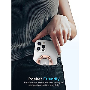 【2023 Upgraded】 Mag Safe Phone Ring Holder, SUPERONE Adjustable Magnetic Kickstand & Removable Phone Grip Compatible with Wireless Charging Only for iPhone 14 & 13 & 12 Series - Rose