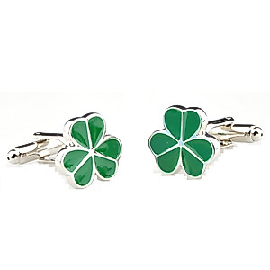 MRCUFF Clover Green Irish Ireland Shamrock Pair Cufflinks in a Presentation Gift Box & Polishing Cloth