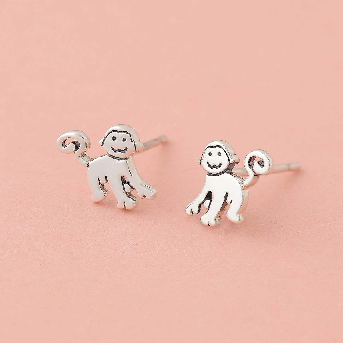 Boma Jewelry Sterling Silver Little Monkey Jungle Animal Stud Earrings