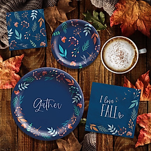 Navy Blue Fall Plates and Napkins Party Supplies - Disposable Blue Paper Dinnerware for 40 Guests for Birthday, Thanksgiving, Wedding, Bridal Shower Party Decorations