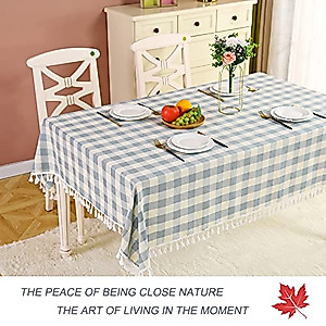 Kaysun Checkered Tablecloths for Rectangle Tables, Classic Buffalo Table Cloth 55''x70'' Light Grey Blue, Cotton Linen Table Cover for Thanksgiving Kitchen Holiday Outdoor Picnic Decoration