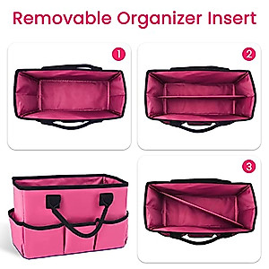 Godery Desktop Tote and Stock Organize, Teacher Helper Tote Bag Organization for Arts, Books, Stationery, etc, and Office Desk Organize, Make-up Storage Tote with Handles for Travel (PINK)