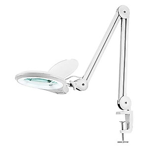 Neatfi (New Model Bifocals 1,200 Lumens Super LED Magnifying Lamp with Clamp, 5D + 20D, Dimmable, 60 Pcs SMD LED, 5 Inches Diameter Lens, Adjustable Arm (5 Diopter + 20 Diopter, White)