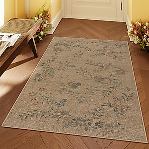Lahome Floral Easy Jute Entryway Rug, 3x5 Indoor Outdoor Rugs for Living Room Neutral Washable Area Rug, Farmhouse Outdoor Patio Rug Non Slip Non Shedding Indoor Door Mats for Entryway Deck Porch