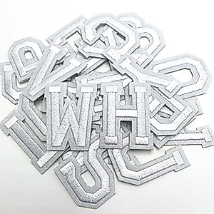 Jongdari Iron on Letters, 52 Pcs Alphabet Patches with Ironed Adhesive, Decorate Repair Patches for Shirts Jackets Hats Jeans Shoes Bags(White)