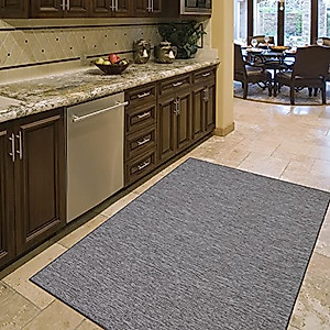 Machine Washable Tonal Design Jute Back 5x7 Reversible Indoor/Outdoor Area Rug for Patio, Living Room, Bedroom, Office, Dining Room, 5'3" x 6'11", Gray