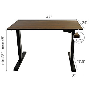TechOrbits 47 Inch Electric Standing Desk Frame with Tabletop - Motorized Workstation Two Leg Stand Up Desk with Memory Settings and Telescopic Sit Stand Height Adjustment (Black Frame/Wood Brown Top