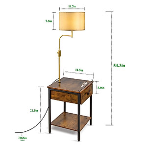 bulbeats 54IN Side End Table with Lamp Attached, Dimmable (Brightness Adjustable) Floor Lamp with Drawer and Shelf, 3000K E26 Bulb Included, 300° Rotatable Standing Lamp for Living Room Bedroom