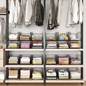 Jakyitvi Stackable Closet Organizers and Storage Bins 4 Pack, Folded Drawer Shelf Organizer for Closet Wardrobe, Sturdy Metal Clothes Storage Container for Clothes Pants Sweaters, Black