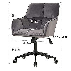 Home Office Desk Chair Velvet Task Chair Accent Chairs - Comfy Computer Chair for Desk, Adjustable Swivel Chair Coffee Chairs Padded Arm Chair for Living Room Bedroom (Grey)