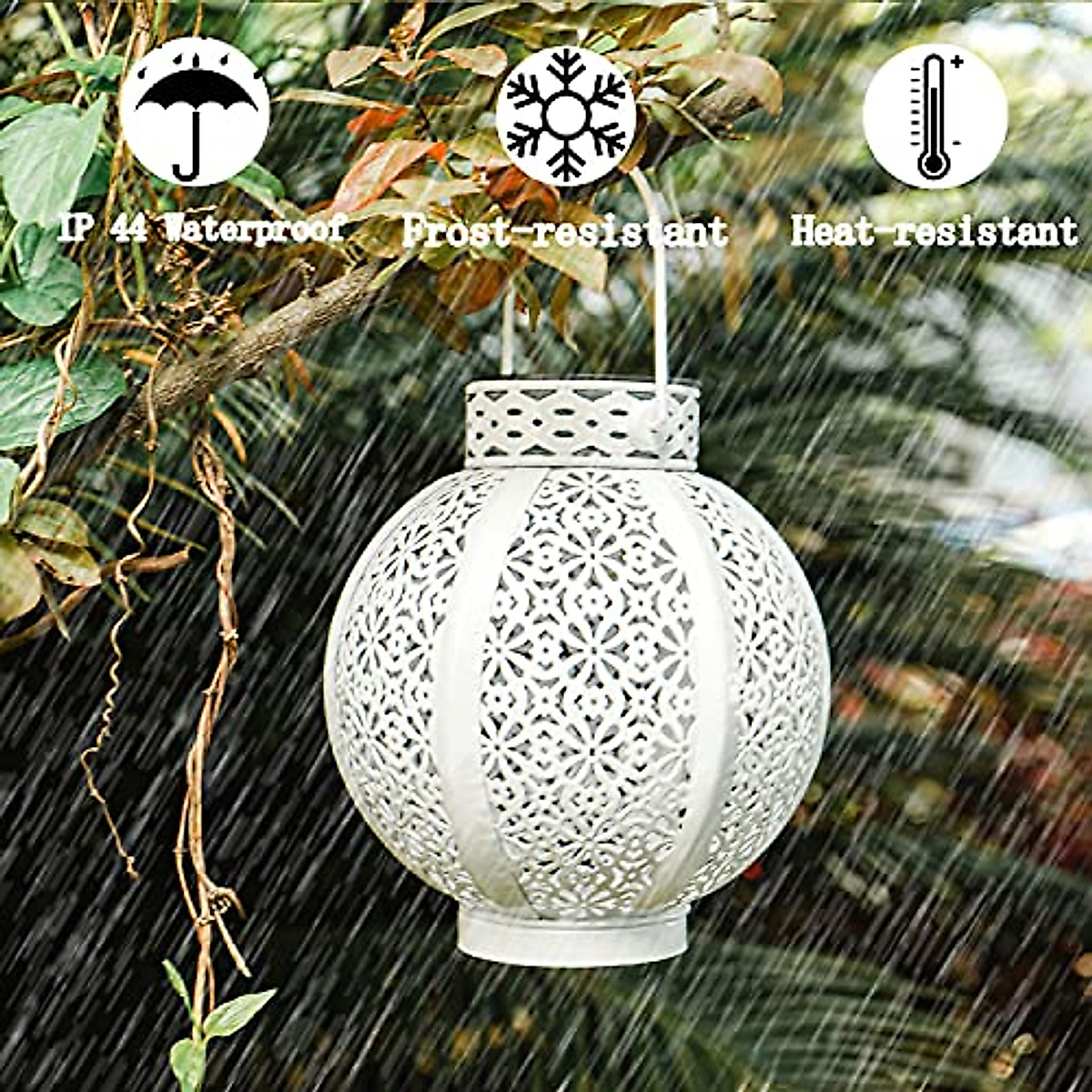 Outdoor Solar Lantern 2 Pack Hanging Solar Lanterns Waterproof Solar Lights with Handle, Outdoor Solar Garden Lights Decor for Yard Patio, White