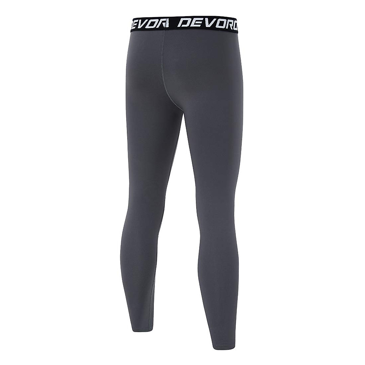 DEVOROPA Boys Leggings Quick Dry Youth Compression Pants Sports Tights Basketball Base Layer Gray S