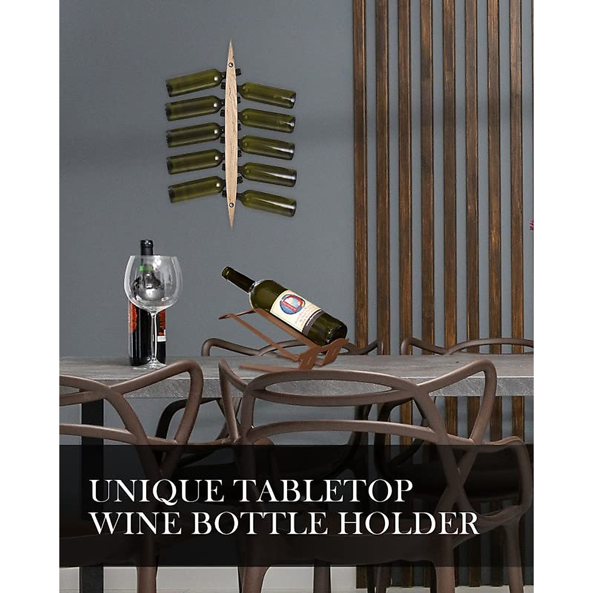 di prima usa Wine Rack Countertop – 2 Bottle Wine Holder for Table in Light Brown Metal