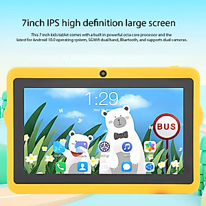 Kids Tablet for 10, 7 inch Eye Protection Touch Screen, Dual Camera, 2GB RAM 32GB ROM, 5G WiFi Dual Band, 8 Cores CPU, Kid Proof Case (Yellow)