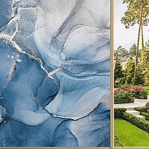 BoeHiop Window Privacy Film, Abstract Blue Ink Marble Texture Frosted Window Clings, Decorative Glass Covering Decals, Non-Adhesive Vinyl, 17.7 x 23.6 in