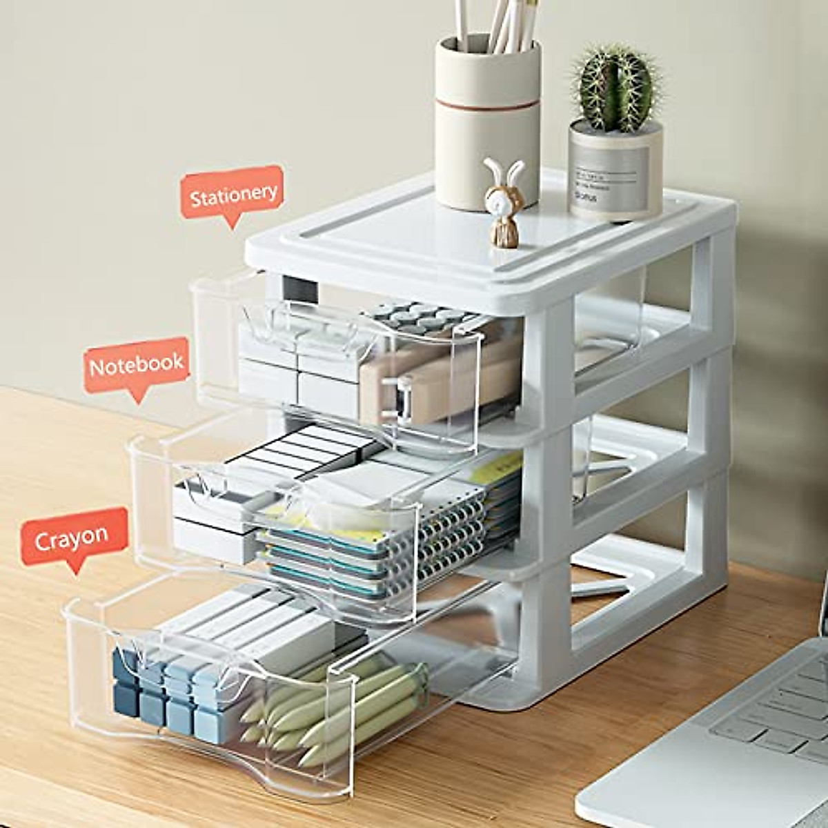 Walbest Sundries Storage Box Drawer Type Sundries Storage Box Container Save Space Dustproof White Triple Layer