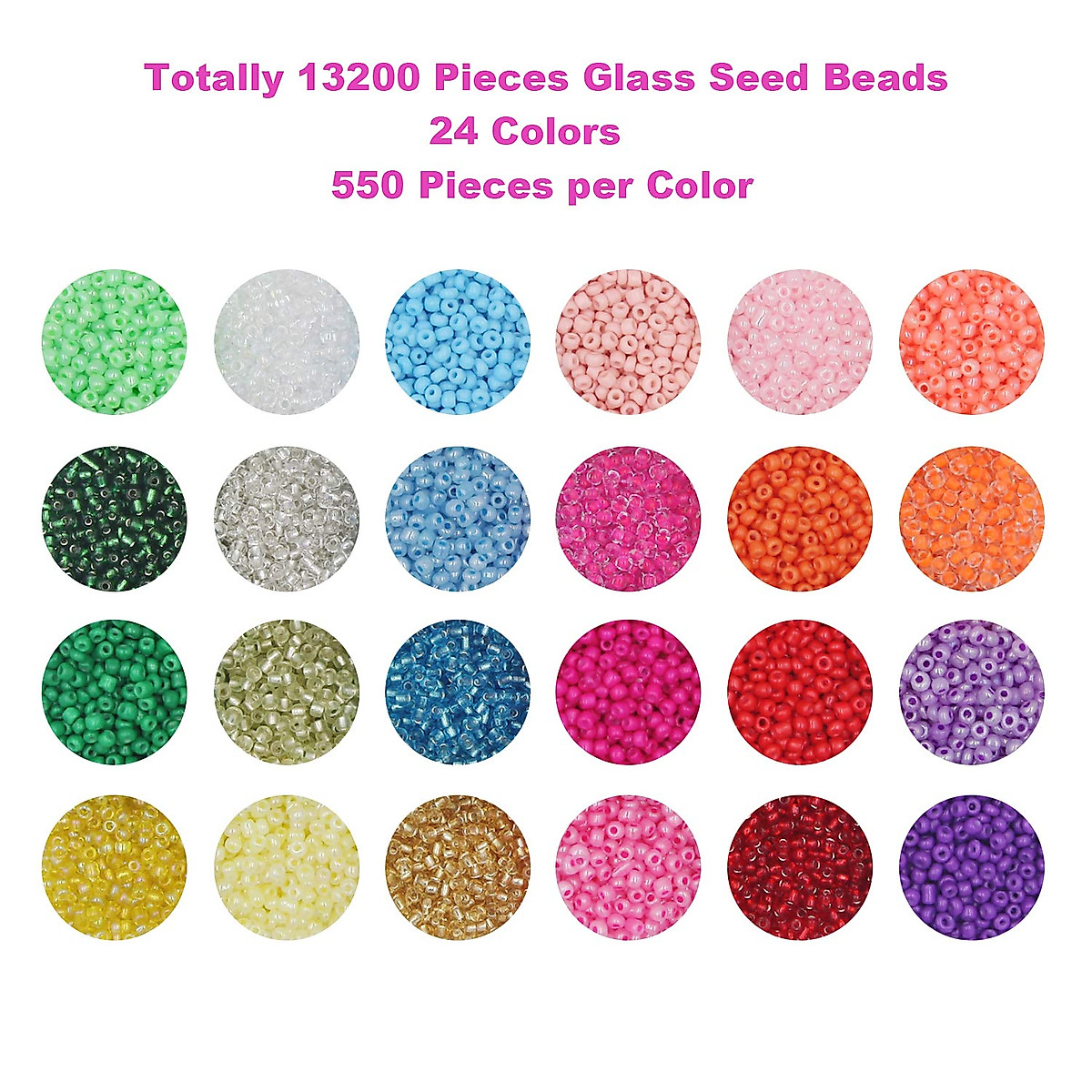 EuTengHao 13200Pcs Glass Seed Beads Small Craft Beads Small Beads for DIY Bracelet Necklaces Crafting Jewelry Making Supplies with Two 0.6mm Clear Bracelet String (3mm, 550 Per Color, 24 Colors)
