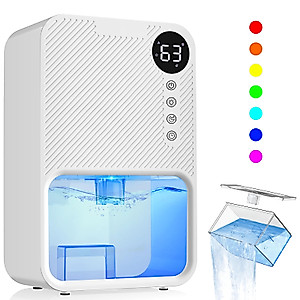 Ssoiew 128 OZ Dehumidifier for Bedroom, 592 Sq.ft Semiconductor Silent Dehumidifier with 7-Color Light, Timer, Sleep Mode, Auto-Shutoff, Small Dehumidifier for Bathroom, Basement, Closet, RV, white