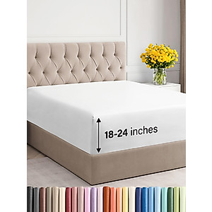 Extra Deep Full Fitted Sheet - Hotel Luxury Single Fitted Sheet Only - Easily Fits 18 inch to 24 inch Mattress - Ultra Soft, Wrinkle Free w/Extra Deep Pockets - Easy-Care, Breathable & Comfy - White