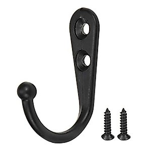 Bitray Wall Mounted Robe Hook Single Coat Hanger, 12PCS Two Hole Coat Hooks Zinc Alloy Antique Hook Single Hook with Screws (1.73" x 1.18", Black)