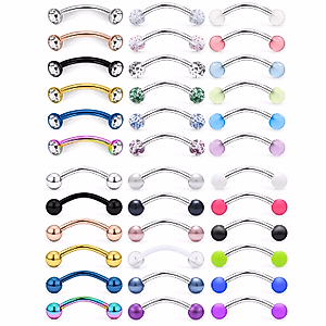 Yaalozei 14G Snake Eye Tongue Rings Piercing Jewelry Stainless Surgical Steel Tongue Nipple Ring Glow in Dark Long Frog Eye Tongue Ring Nipple Rings Curved Barbell Vch Piercing Jewelry Women Men 16mm