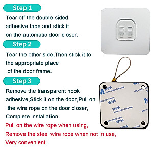 HENGXIA Punch-Free Automatic Sensor Door Closer, 3 Pack Multifunctional Door Closer, Residential Commercial Auto Door Closer with Steel Drawstring (Black & White)(Stainless Steel） (Square)