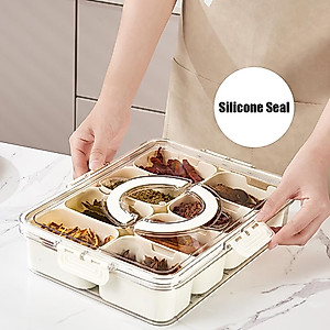 Mimeile Plastic Seasoning Organizer Box Spice Storage Containers Snack Condiment Food Holder 8 Compartment with Sealing Lid Handle Divided Serving Tray for Kitchen Cabinet Pantry Refrigerator