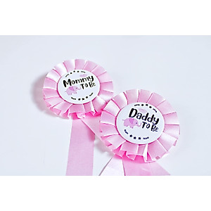HAPPYLAND Baby Girl Shower Decorations Pink Baby Elephant Set Tinplates Badge Mommy to Be and Daddy to Be Baby Shower
