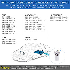 Fuel Pump Assembly w/Sensor Replace# E3549M Compatible with 02-04 Chevy Trailblazer & Trailblazer EXT; 04 Buick Rainier; 02-04 GMC & Oldsmobile Bravada; 03-05 Isuzu Ascender 4.2L I6/5.3L V8/4.3L V6