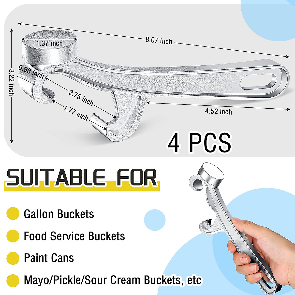 Zubebe 4 Pcs 5 Gallon Bucket Opener Tool Aluminum Pail Opener Silver Paint Can Opener Metal Buckets Lid Wrench Lid Remover Tool for Home Industrial Kitchen, 8.27 Inch