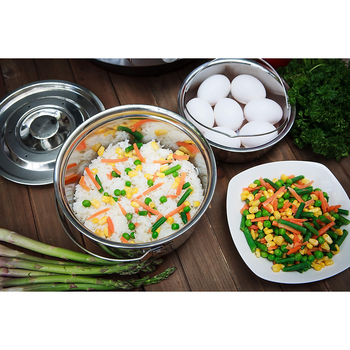 Hatrigo Multi-Purpose Bowl Stackable Steamer Insert Pans for Pot in Pot with Handle Lid, PIP Compatible with Instant Pot Accessories 6 qt 8 qt only, Ninja Foodi Instapot Accessory (7.5 in x 4.5 in)
