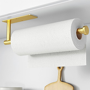 Paper Towel Holder - Self-Adhesive or Drilling, Gold Wall Mounted Paper Towel Rack for Kitchen, SUS304 Stainless Steel Kitchen Roll Holder Under Cabinet