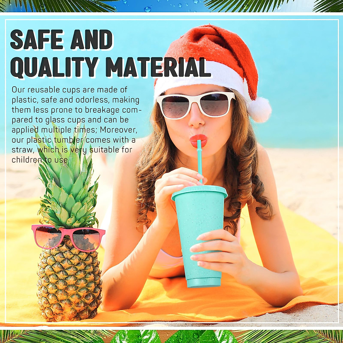 Roshtia 24 Pack Plastic Tumblers with Lid and Straw Reusable Cups Bulk Water Bottles Iced Coffee Travel Mug Cup for Birthdays Party Juices Adults Kids (24 OZ, Clear)