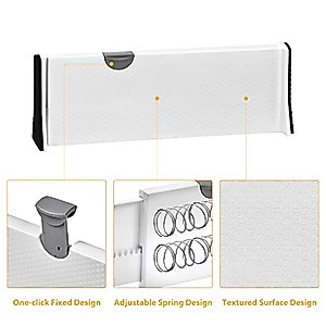 JONYJ Drawer Dividers Organizer 6 Pack, Adjustable Separators 4" High Expandable from 11-17" for Bedroom, Bathroom, Closet, Clothing, Office, Strong Secure Hold, Foam Ends, Locks in Place