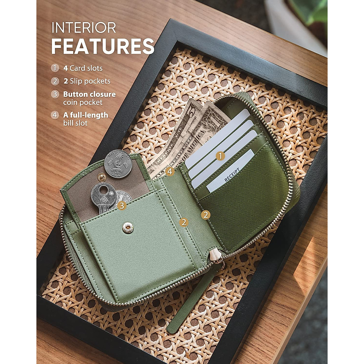 Vulkitty Women Leather Wallet RFID Blocking Bifold Slim Coin Purse Credit Card Holder with Zipper Pocket Case