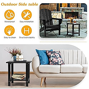 Apolimi Adirondack Outdoor Side Table, 2-Tier Sturdy Patio End Table Weather Resistant, 16.5" Solid Side Table for Patio, Pool, Porch (Black)
