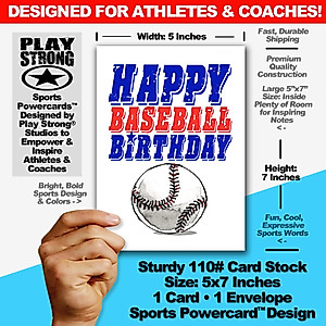 Play Strong Baseball Birthday Card 1-Pack (5x7) Super Star Illustrated Sports Birthday Cards Greeting Cards- Awesome for Baseball Players, Coaches and Fans Birthdays, Gifts and Parties!