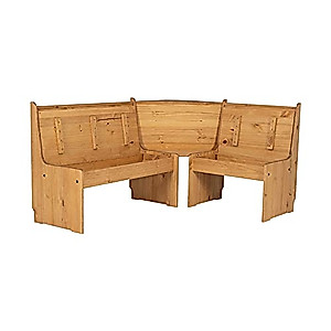 Riverbay Furniture Pine Wood Indoor 3 Piece Kitchen Corner Table Booth Bench Breakfast Dining Nook Set in Natural