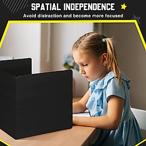 Classroom Privacy Boards for Student Desks Plastic Folders Shields Test Dividers with 40 Pieces Colorful Name Labels for School Study Reduces Distractions 14 x 17.3 x 14 Inch, Black (30 Pieces)