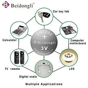 Beidongli CR2032 Battery 3V Lithium Battery Coin Button Cell 20 Count 【5-Year Warranty】