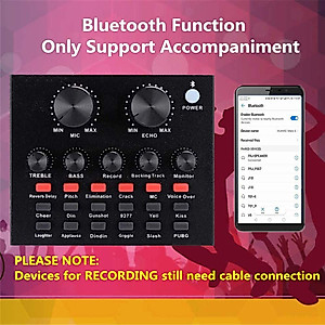 Bluetooth Sound Mixer Board, V8 Sound Card, for Live Streaming with Effects, for Music Recording Karaoke Singing Broadcast on Cell Phone Computer Laptop Tablet
