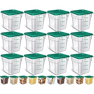 Yungyan 12 Pcs 4 Qt Commercial Food Storage Containers with Lids Restaurant Square Airtight Food Storage Containers Clear Cereal Containers for Kitchen Freezer Dishwasher Pantry(Green Lid)