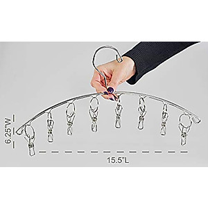 Home-X 2Pcs Drip-Dry Stainless Steel Clothes Drying Hanger, Laundry Clothesline, 8 Built-in Clothespins, Heavy-Duty Clothes Hangers, Dry Socks Towels Bras Baby Clothes, Gloves-16”x4”