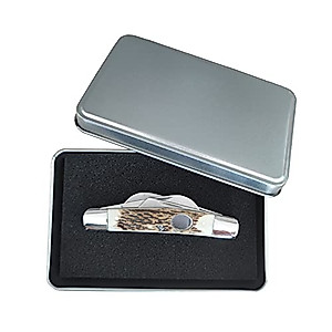 DIAMOON Small Folding Pocket Knife Tools 3.6“ Medium Congress Classic Traditional Stag Handles with 4x 420 Stainless Blades, gift for dad, knife collectors