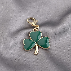 Gzrlyf Green Shamrock Charm with Lobster Clasp 3 Leaf Clover Charm with Irish Blessing Card St Patrick’s Day Gift Lucky Jewelry Charms (3 Leaf Clover Charm)