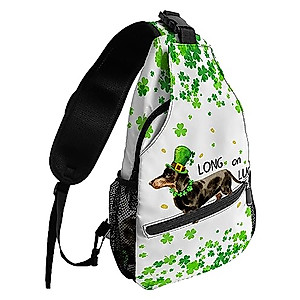 Gsypo Sling Backpack, Happy St. Patrick's Day Clover Puppy Dog Waterproof Lightweight Small Sling Bag, Travel Chest Bag Crossbody Shoulder Bag Hiking Daypack for Women Men